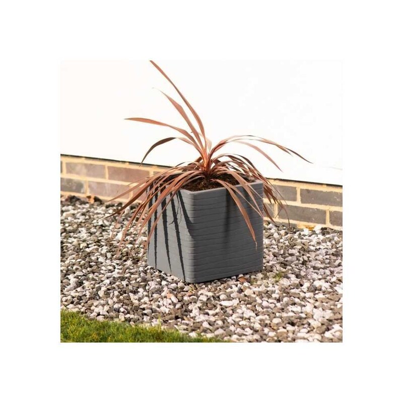 Pot de fleur Carré Banbury aspect composite texturé graphite 30,5 cm x ...