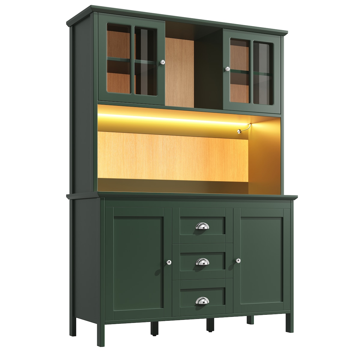 Hochschrank MDF Grün 120x40x179 cm mit LED, Glastüren, verstellbaren ...
