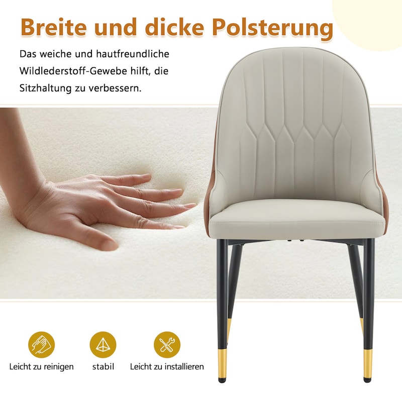 Esszimmerstuhl 2er-Set Kunstleder Warmgrau/Braun mit Metallbeinen 91 cm ...