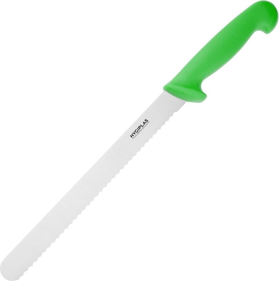 Faca de fatiar serrilhada verde Hygiplas 25cm | Makro
