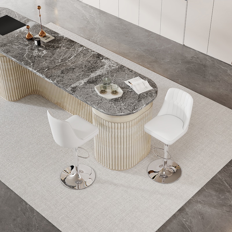 Barhocker 2er-Set aus Metall und PU-Leder in Weiß/Silber ...