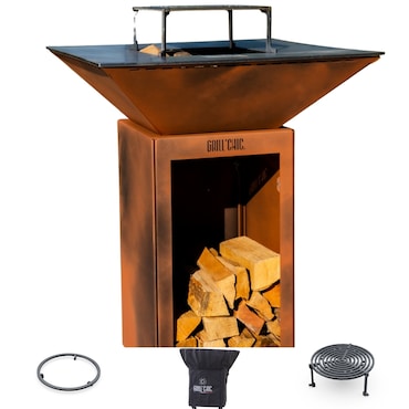 Pack Privilège Brasero Cevenol Acier Bois Carre 74 Imitation Corten ...