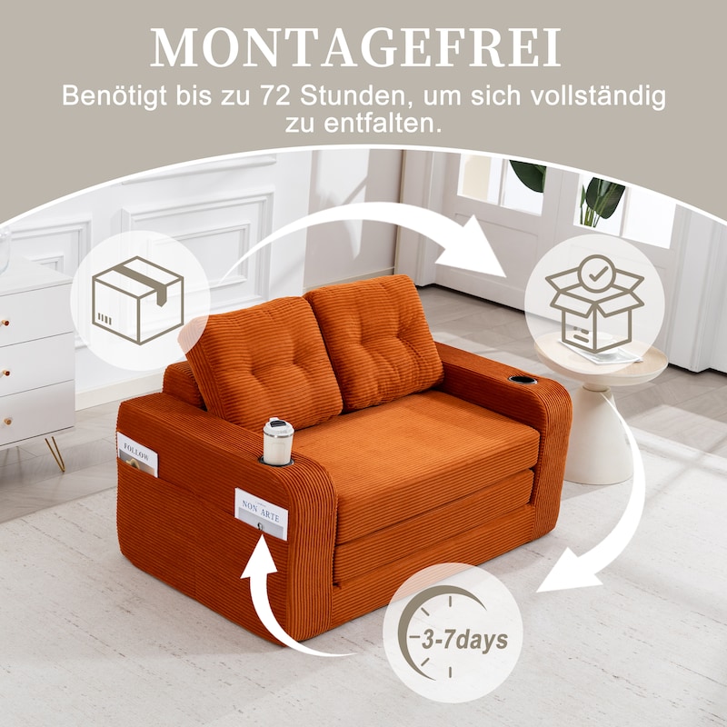 Modulares Zweisitzer-Sofa Cord Orange 136x80x82,5 cm mit ...