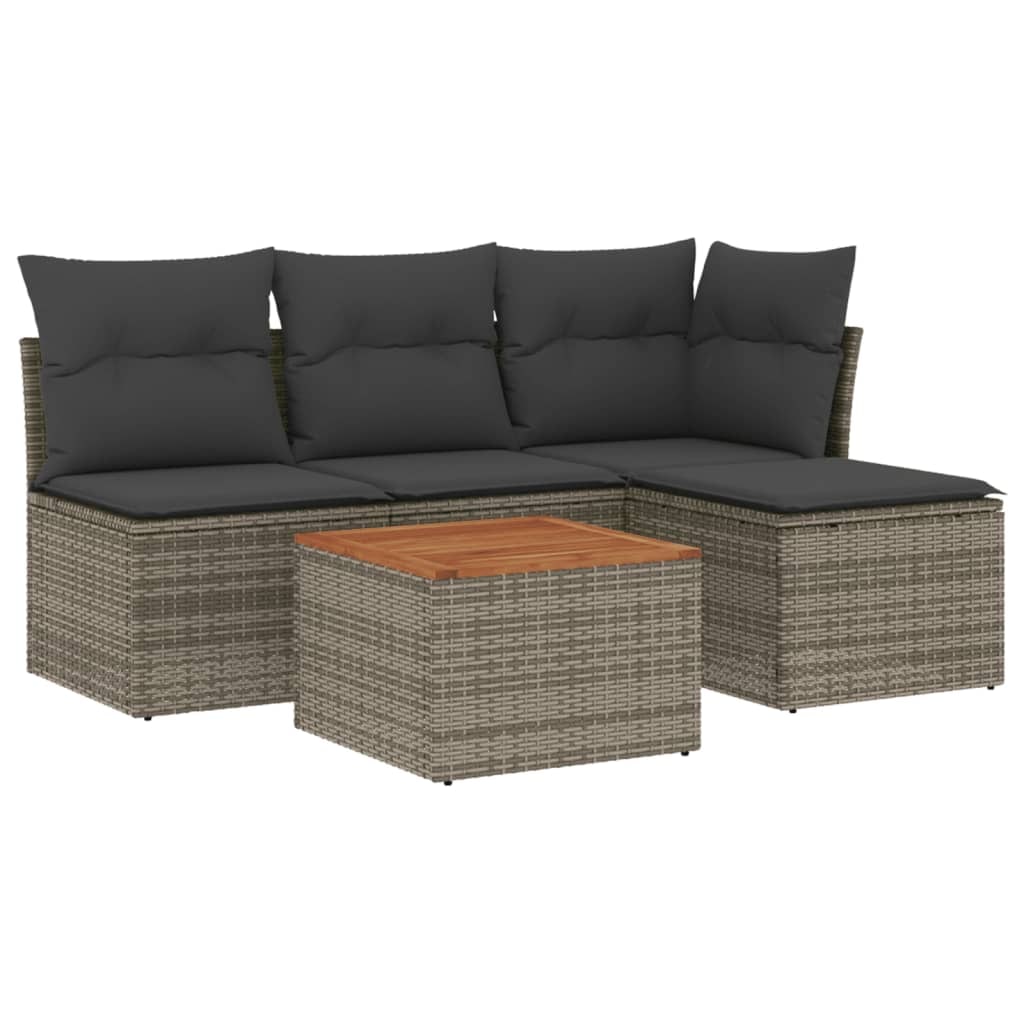 vidaXL 5-tlg. Garten-Sofagarnitur mit Kissen Grau Poly Rattan | METRO