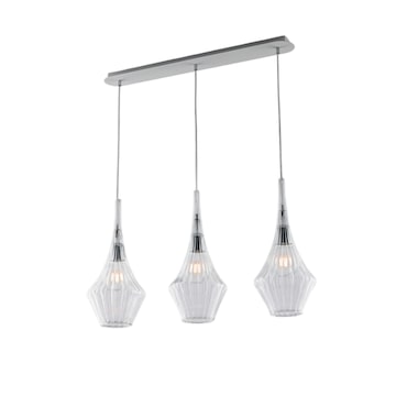Zeus - IJzeren rail met transparant pyrex glas 3 lichts L.75 X 10 ...