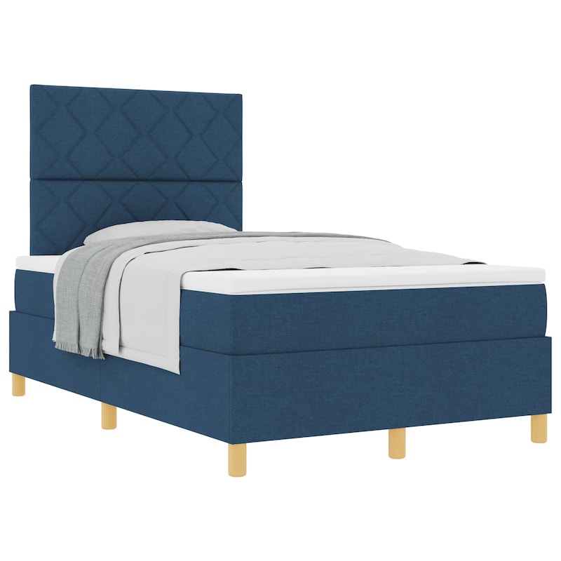 vidaXL Boxspringbett mit Matratze mit Kopfteil Blau 120 x 190 cm Stoff ...