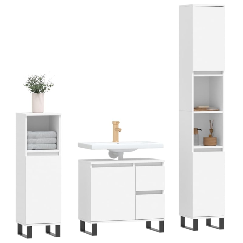 vidaXL 3-tlg. Badmöbel-Set Weiß Holzwerkstoff | METRO