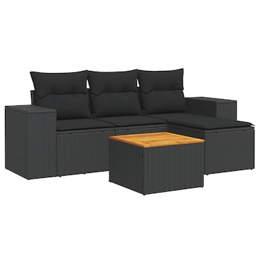 vidaXL 5-tlg. Garten-Sofagarnitur mit Kissen Schwarz Poly Rattan | METRO