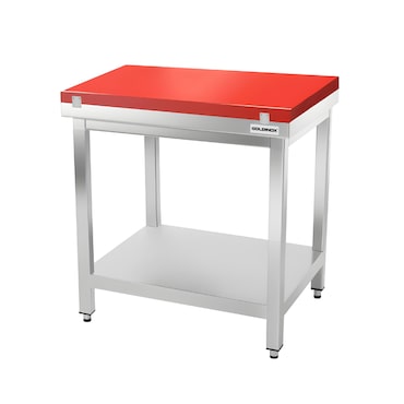 Mesa de trabajo de acero inoxidable 700x700 mm con tabla de corte roja ...