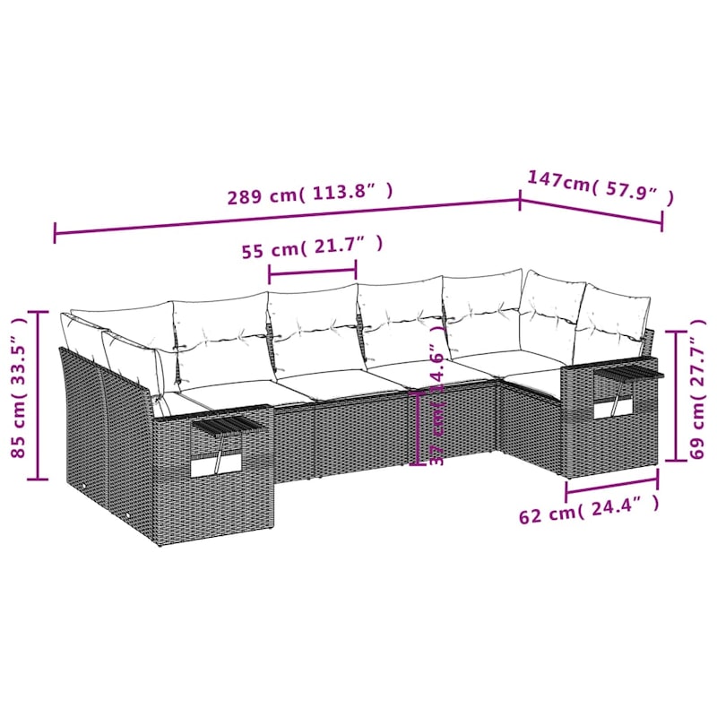 vidaXL 7-tlg. Garten-Sofagarnitur mit Kissen Grau Poly Rattan | METRO