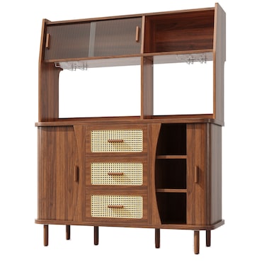 Buffetschrank MDF Walnuss 140x40,5x174,5 cm mit Glasschiebetüren | METRO