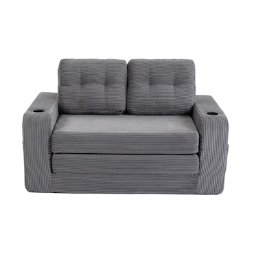 Modulares Zweisitzer-Sofa Cord Grau 136x80x82,5 cm mit Getränkehaltern ...