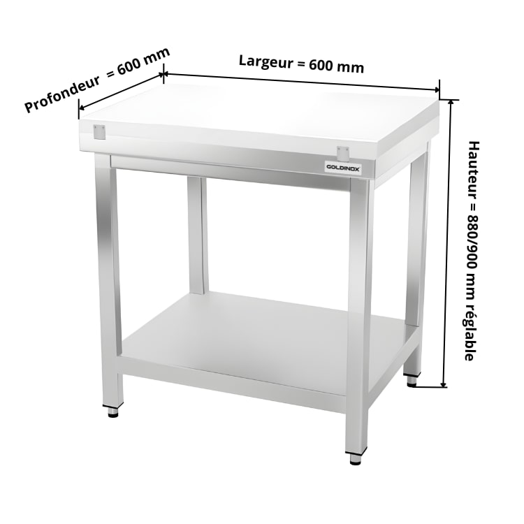 Edelstahl-Arbeitstisch 600x600 mm mit weißer Schneidplatte PREMIUM ...
