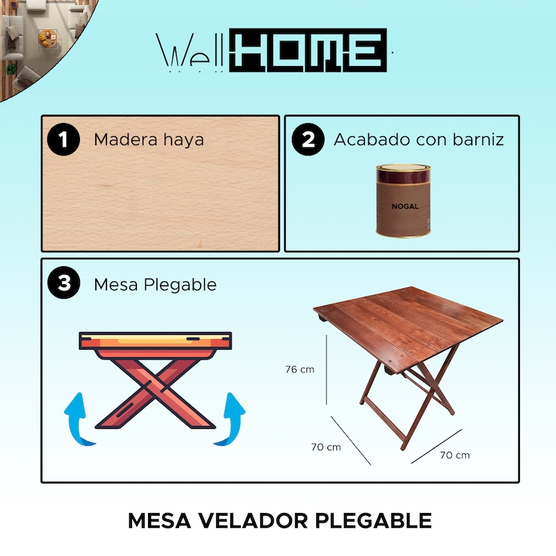 WellHome Mesa de cabeceira dobrável em faia com acabamento em nogueira ...