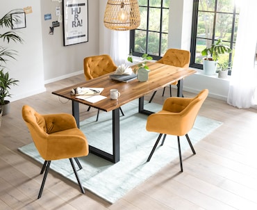 SalesFever eettafel groep 5-delig, 180x90cm, blad acacia 26mm cognac ...