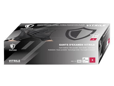 Gants d'examen Vitrile jetables bord roulé Non poudrés Noir S x 1000 ...