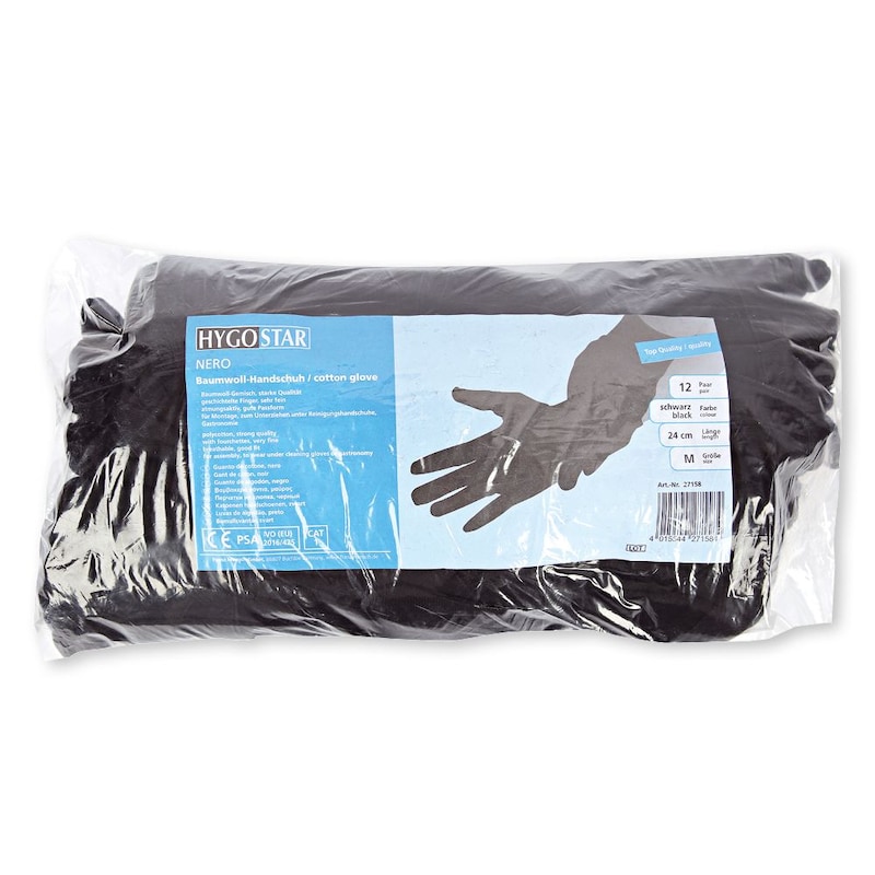 Baumwollhandschuhe "Nero" Größe XL/10 Schwarz Länge 28 cm 25x12 Paar ...