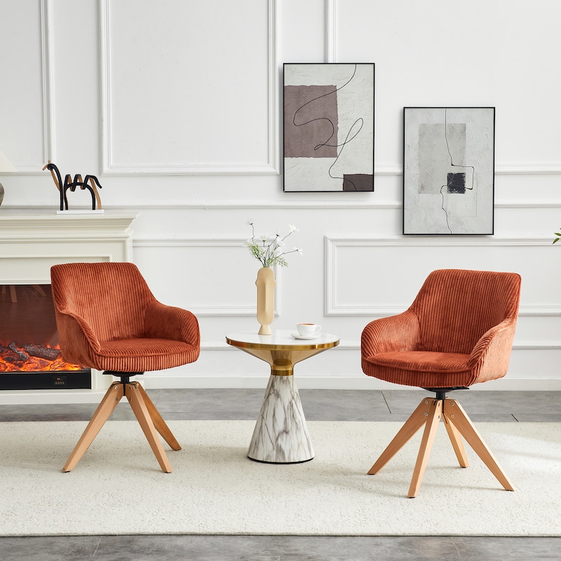 Polsterstuhl Samt Orangerot/Holz mit Armlehnen, 360° drehbar, 84x56x44 ...