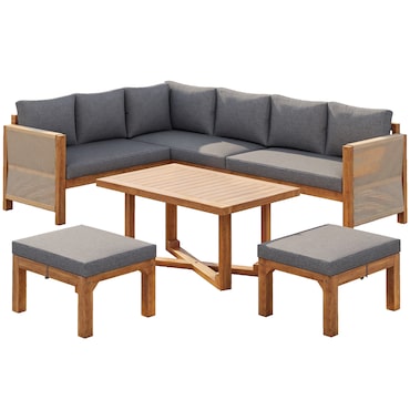 Outdoor-Tisch-und-Stuhl-Set Akazienholz Grau 227x175x67 cm modular | METRO
